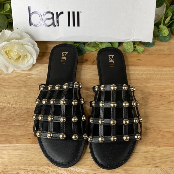 Bar III | Shoes | Bar Iii Black Pecanna Flat Sandals 9m | Poshmark